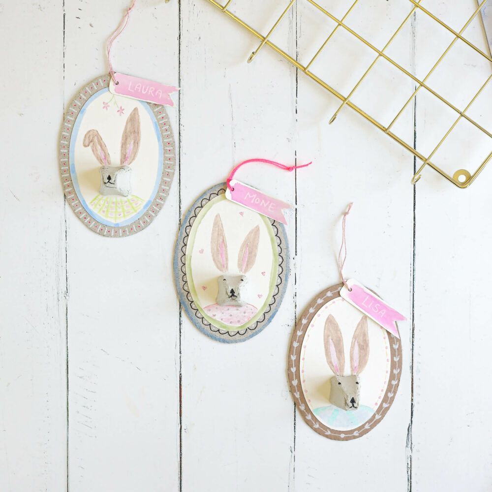 DIY Osterkarten mit Hasen aus Eierkarton bastle