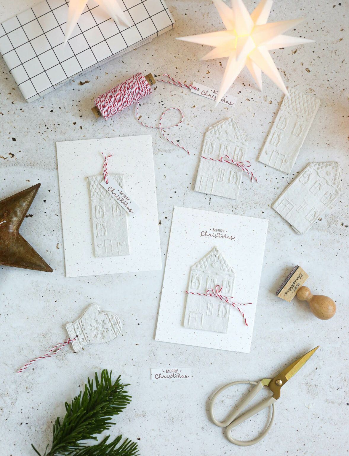 DIY Häuschen Weihnachtskarten aus Papierreliefs